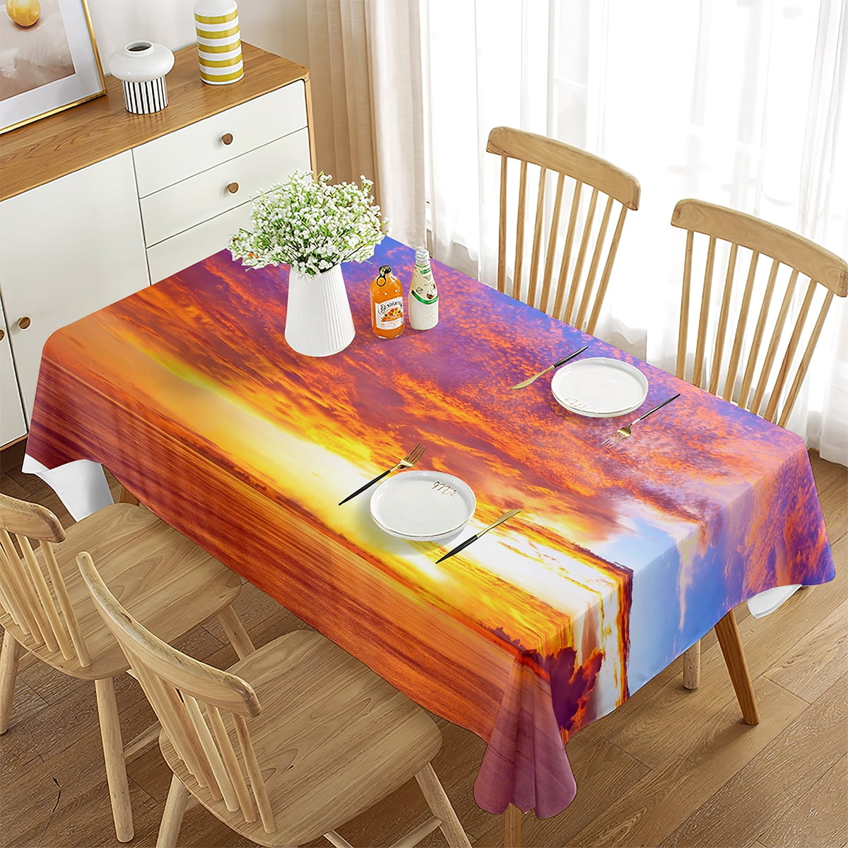 Ocean Tablecloth Romantic Sunset on The Beach Sun Rays Reflection on ...