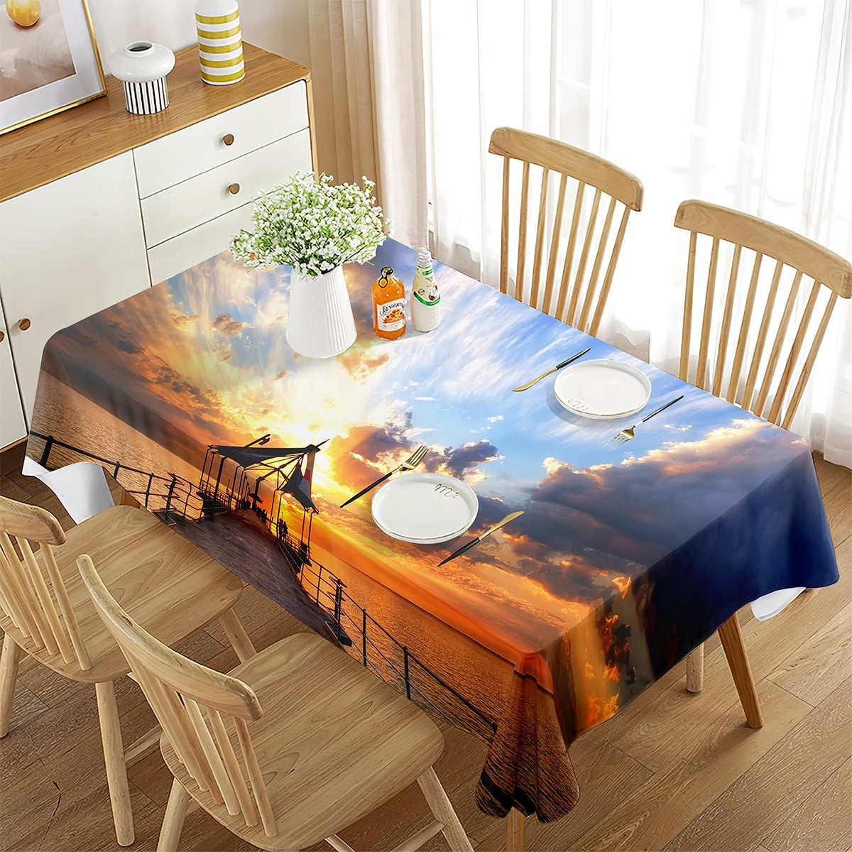 Ocean Tablecloth Romantic Sunset on The Beach Sun Rays Reflection on ...