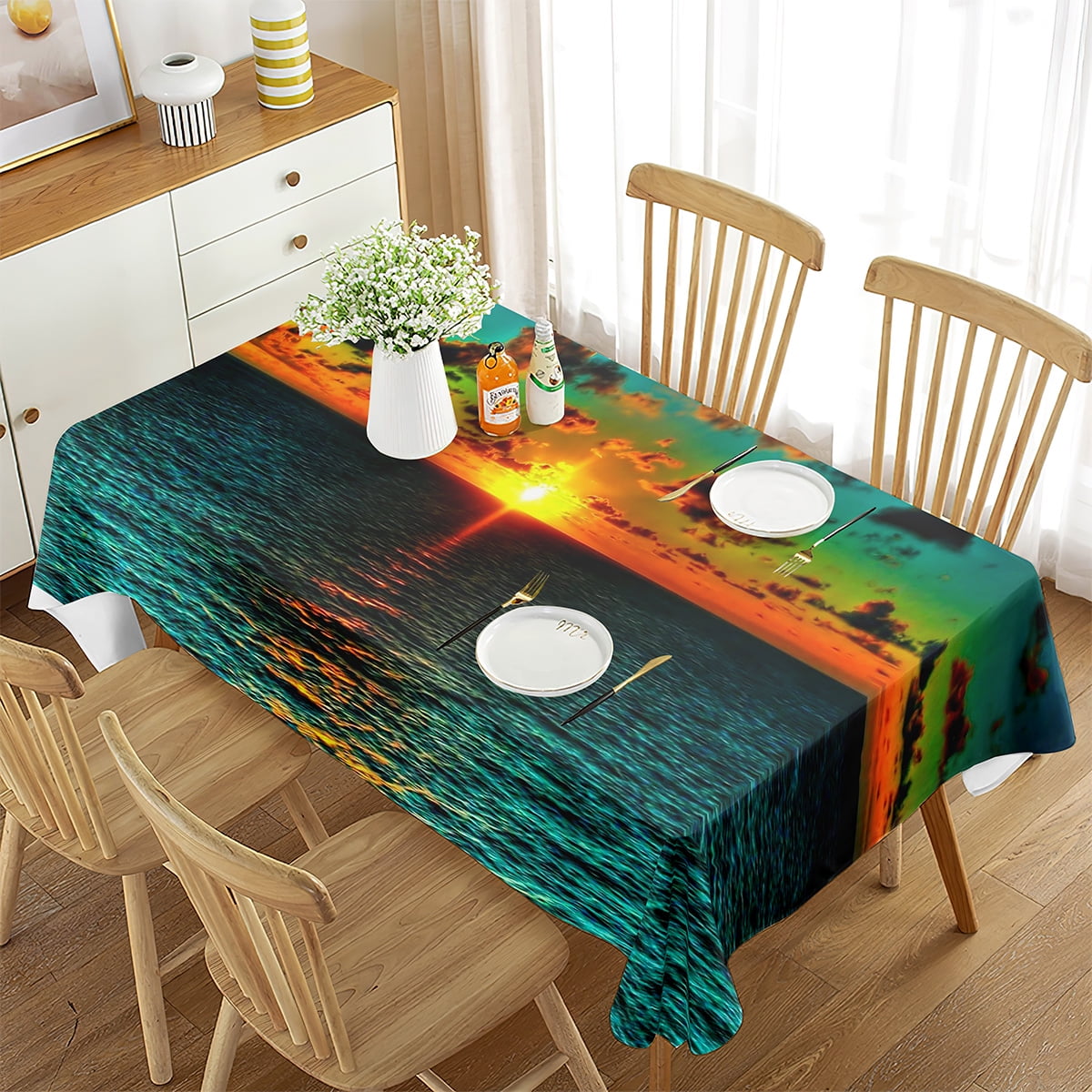 Ocean Tablecloth Sunset Over Sea The Palms on The Beach at a Caribbean ...