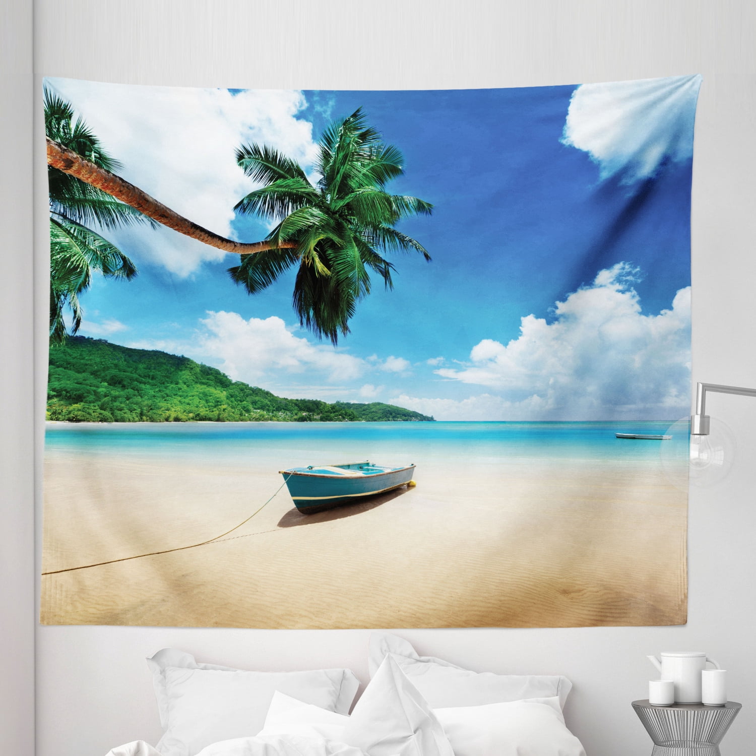 Ocean Tapestry, Boat on the Beach Mahe Island Lagoon Seychelles Exotic ...
