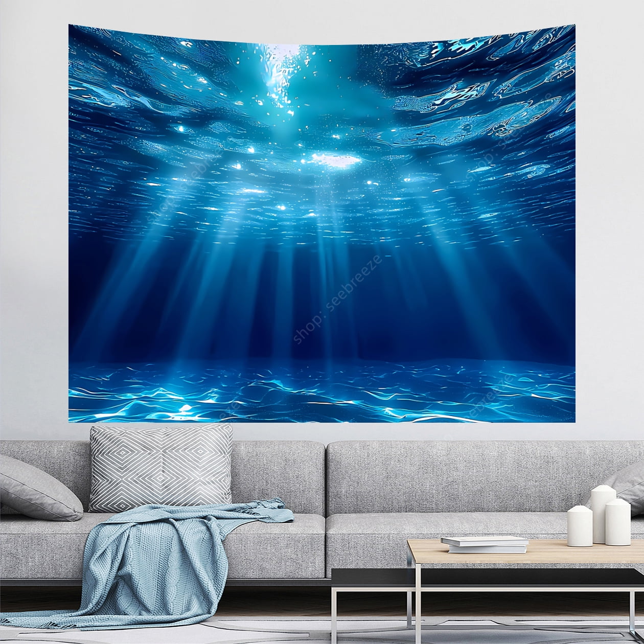 Ocean Tapestry Bright Gravel Bottom and Wave Surface Tropical Seascape ...