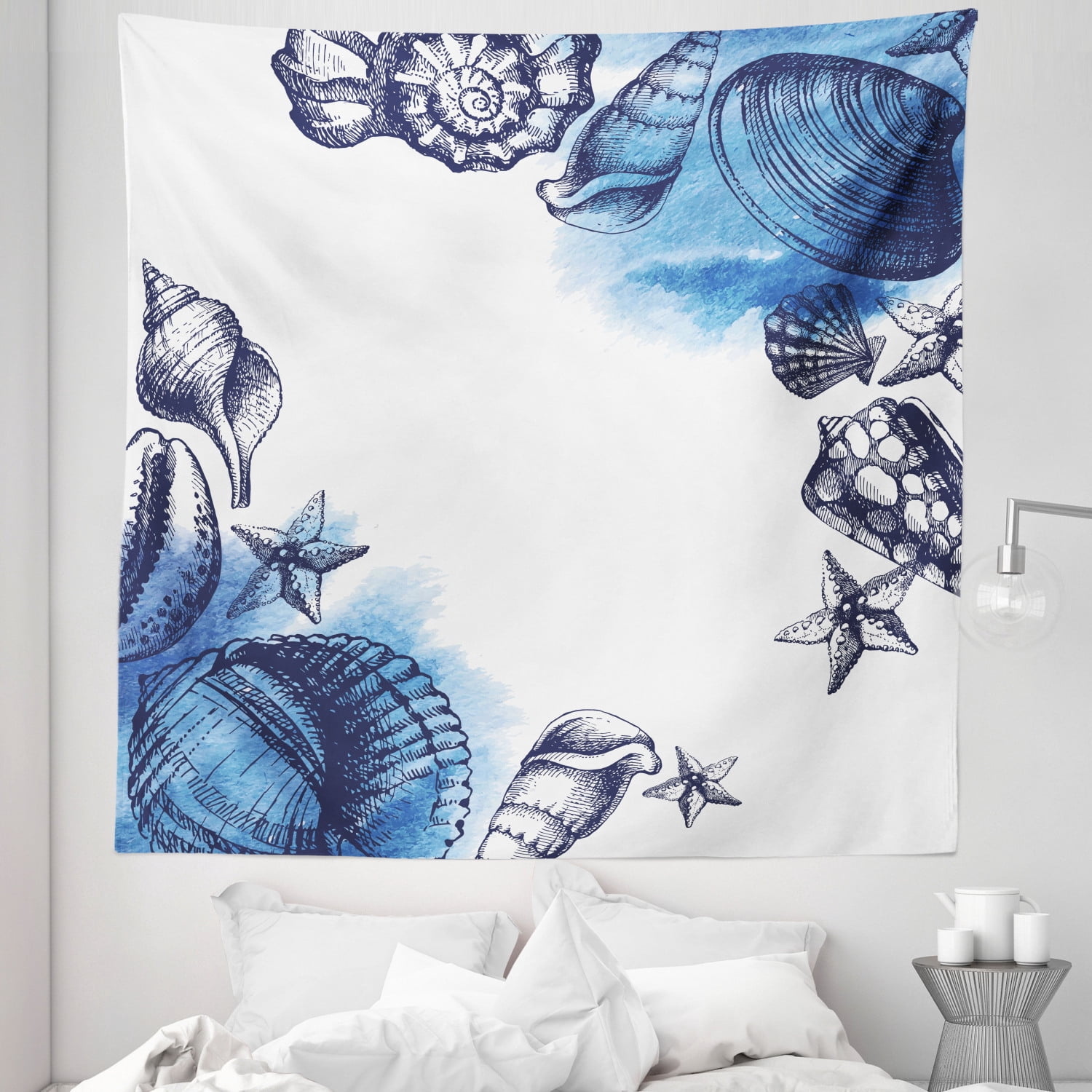 Ocean Tapestry, Sealife Sea Shells and Sand Stones Deep Water Star Fish ...