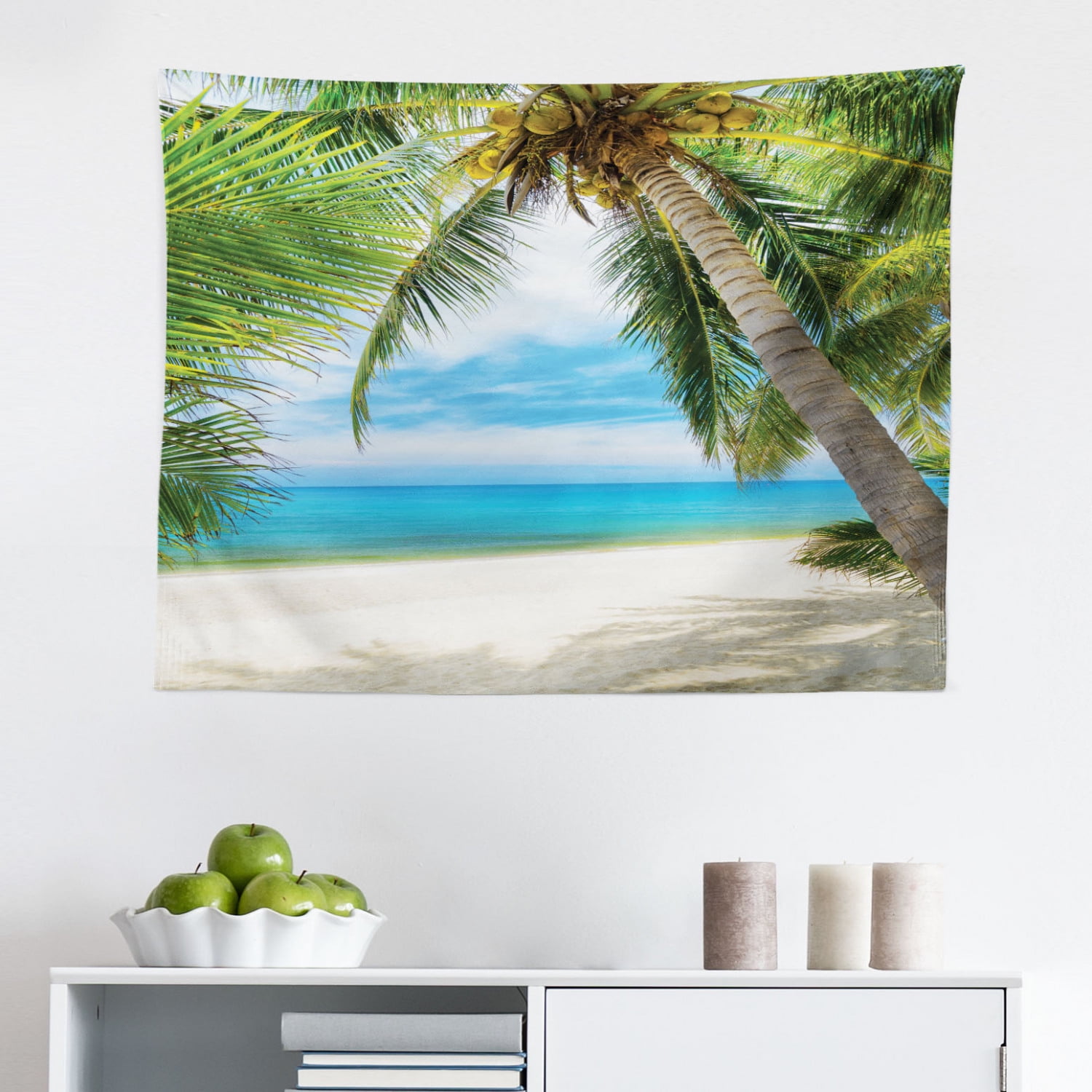 Ocean Tapestry, Shadow Shade of a Coconut Palm Tree on White Sandy ...