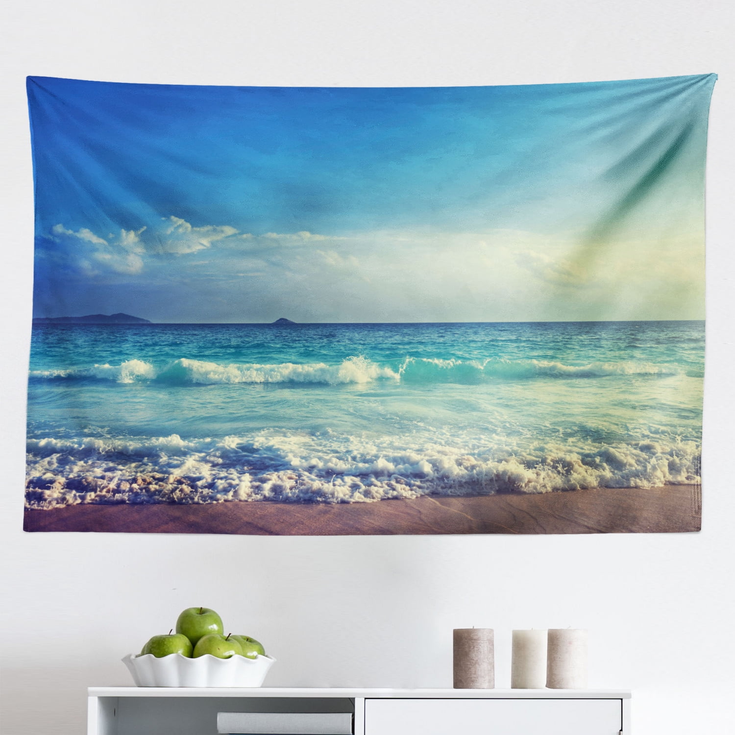 Ocean Tapestry, Still Calm Sea at The Beach with Aquatic Landscape Sun ...