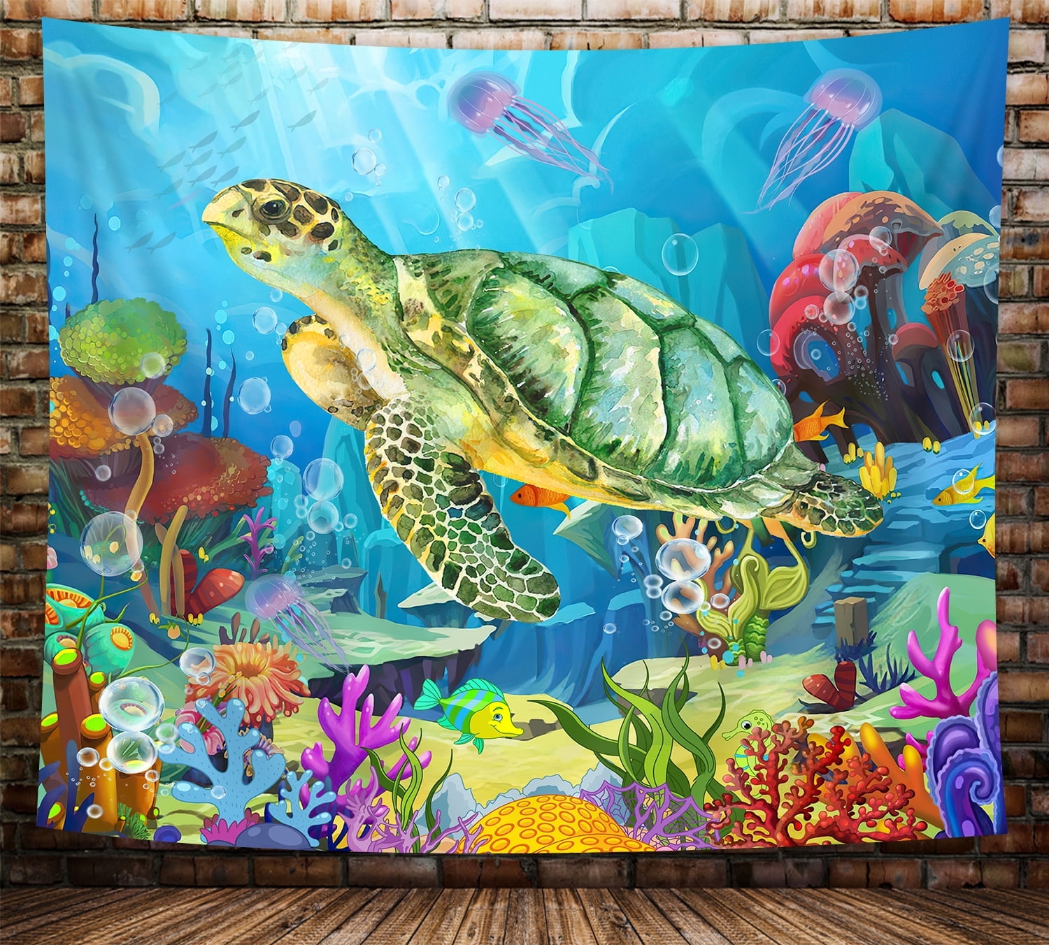 Ocean Tapestry, Tropical Fish Turtle Sea Ocean Coastal Sea Turtle ...