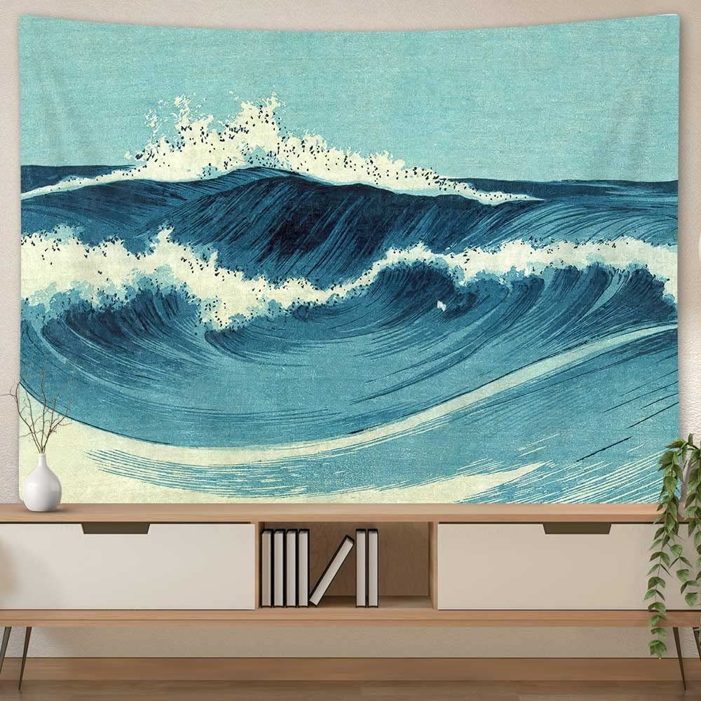 Ocean Tapestry Wall Hanging Blue Watercolor Ocean Waves Wall Art ...