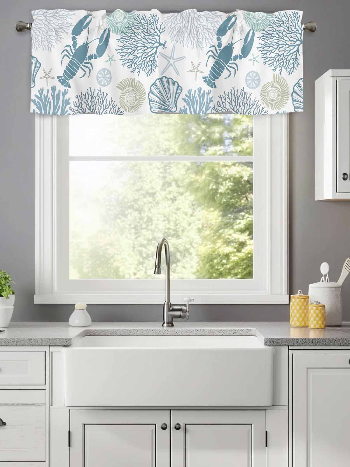 Ocean Teal Blue Lobster Coral Starfish Valances for Windows,Kitchen ...