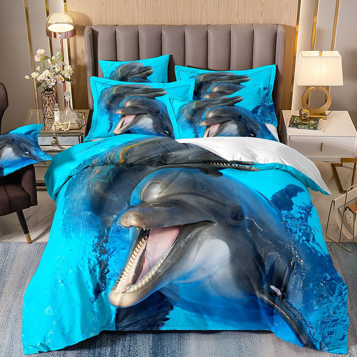 Ocean Theme Bedding Sets for Boys Girls Kids Adults Marine Animal Comforter Cover, Aesthetic Bed ...