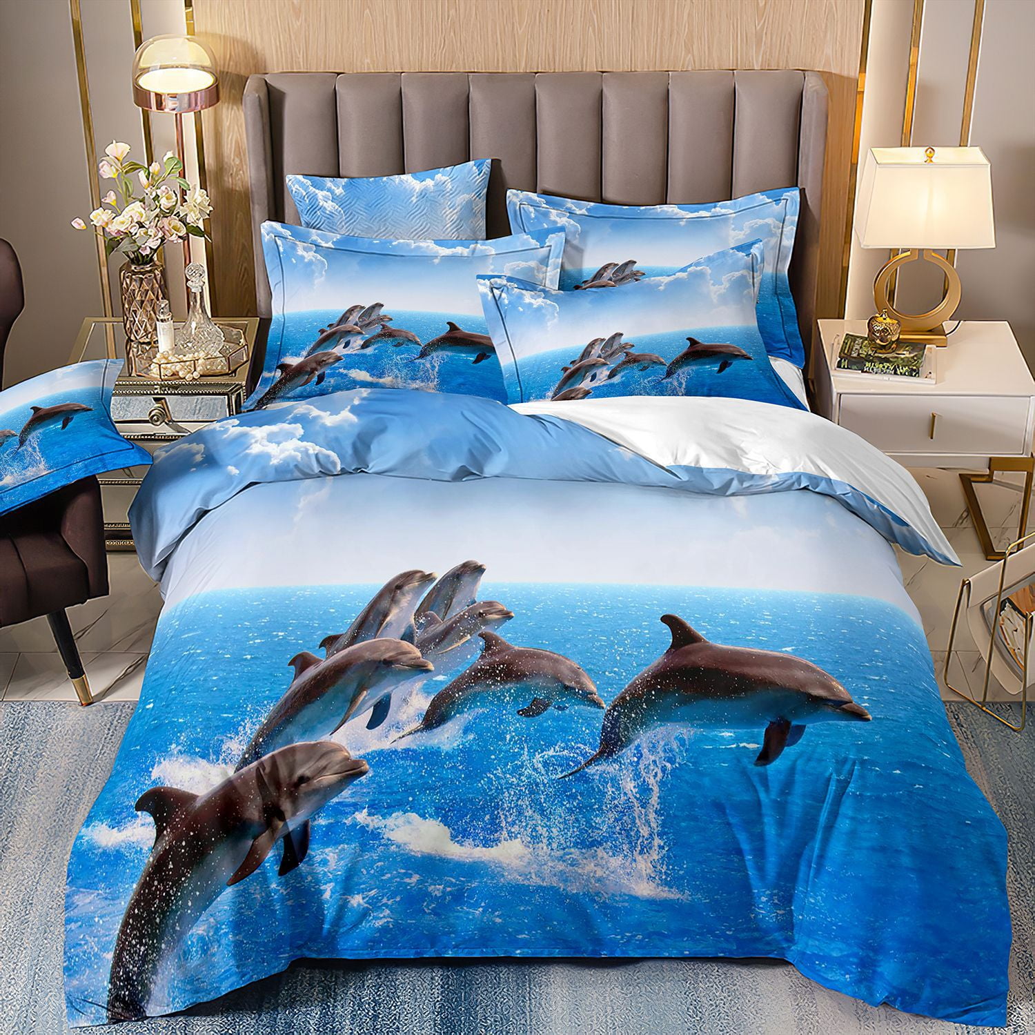 Ocean Theme Bedding Sets for Boys Girls Kids Adults Marine Animal Comforter Cover, Aesthetic Bed ...