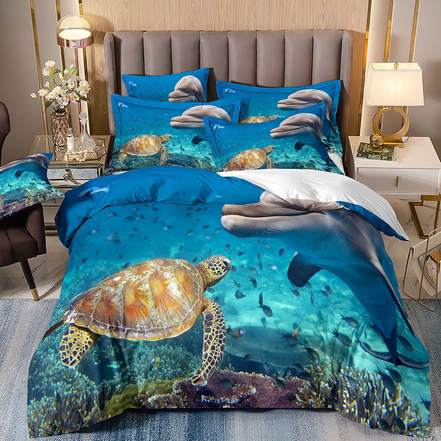 Ocean Theme Bedding Sets for Boys Girls Kids Adults Marine Animal Comforter Cover, Aesthetic Bed ...