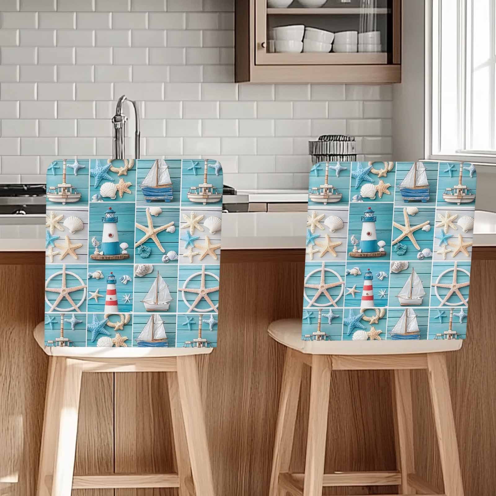 Ocean Theme Chair Covers Set of 4 Beach Anchor Lighthouse Starfish ...