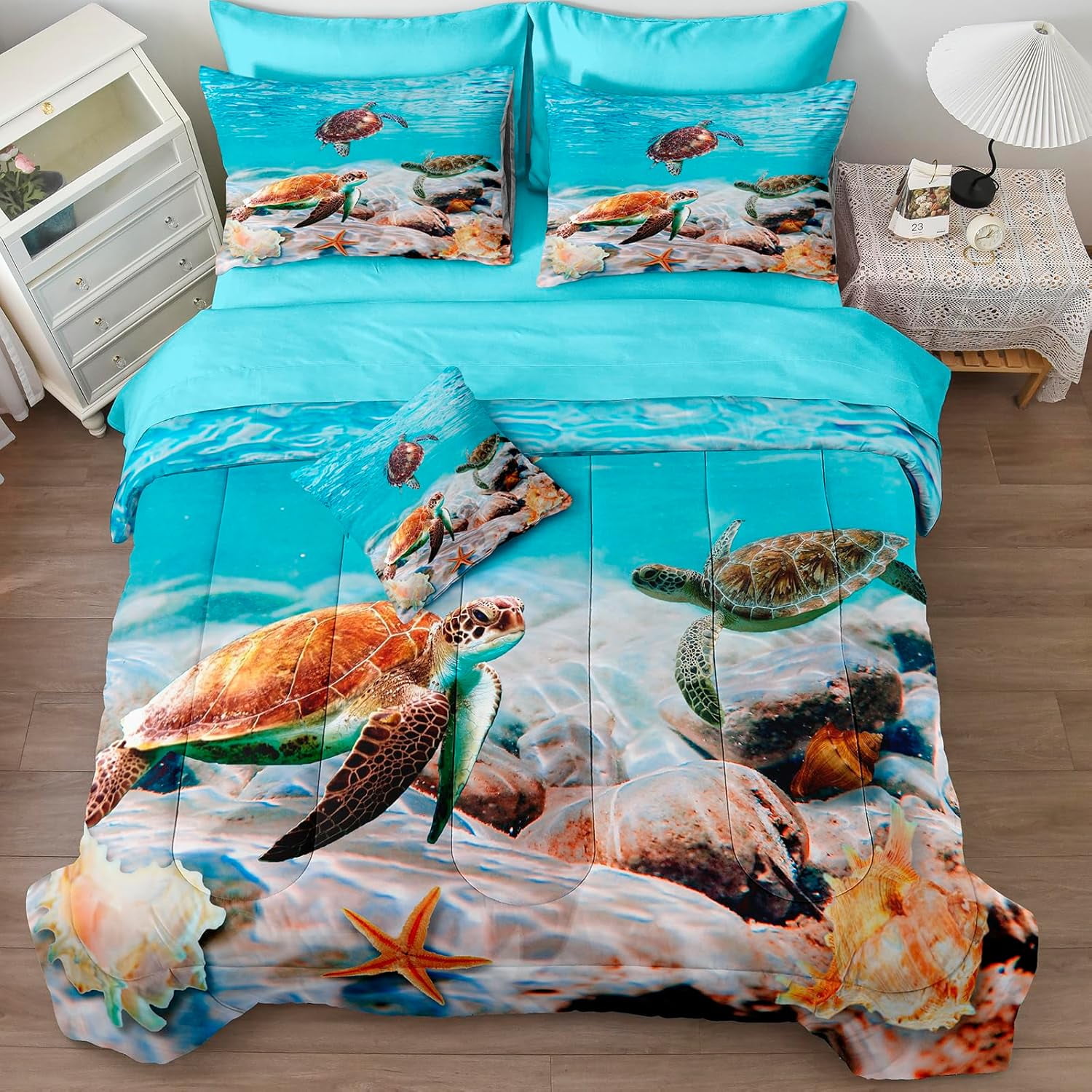Ocean Theme Comforter Set Queen Size Sea Turtle Bed in a Bag Coastal ...
