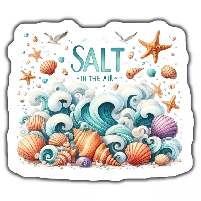 Ocean Theme Seashell Sticker, Salt In The Air Design, Beach Waves ...