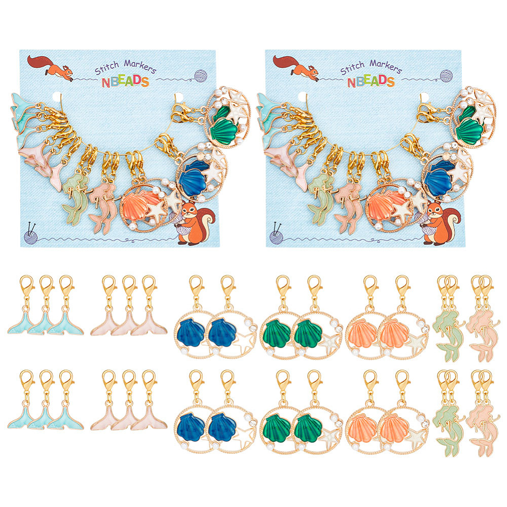 Ocean Theme Shell Pendant Stitch Markers Alloy Enamel Acrylic Pearl ...