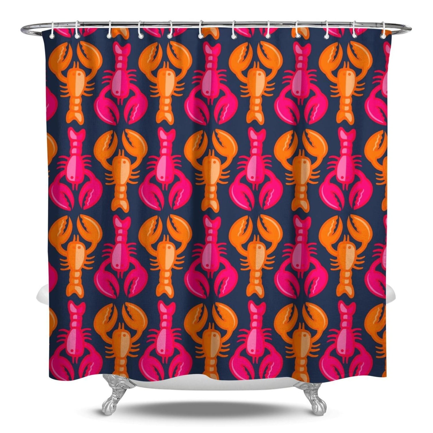 Ocean Theme Shower Curtain Liner - Lobster Marine Life Water Resistant ...