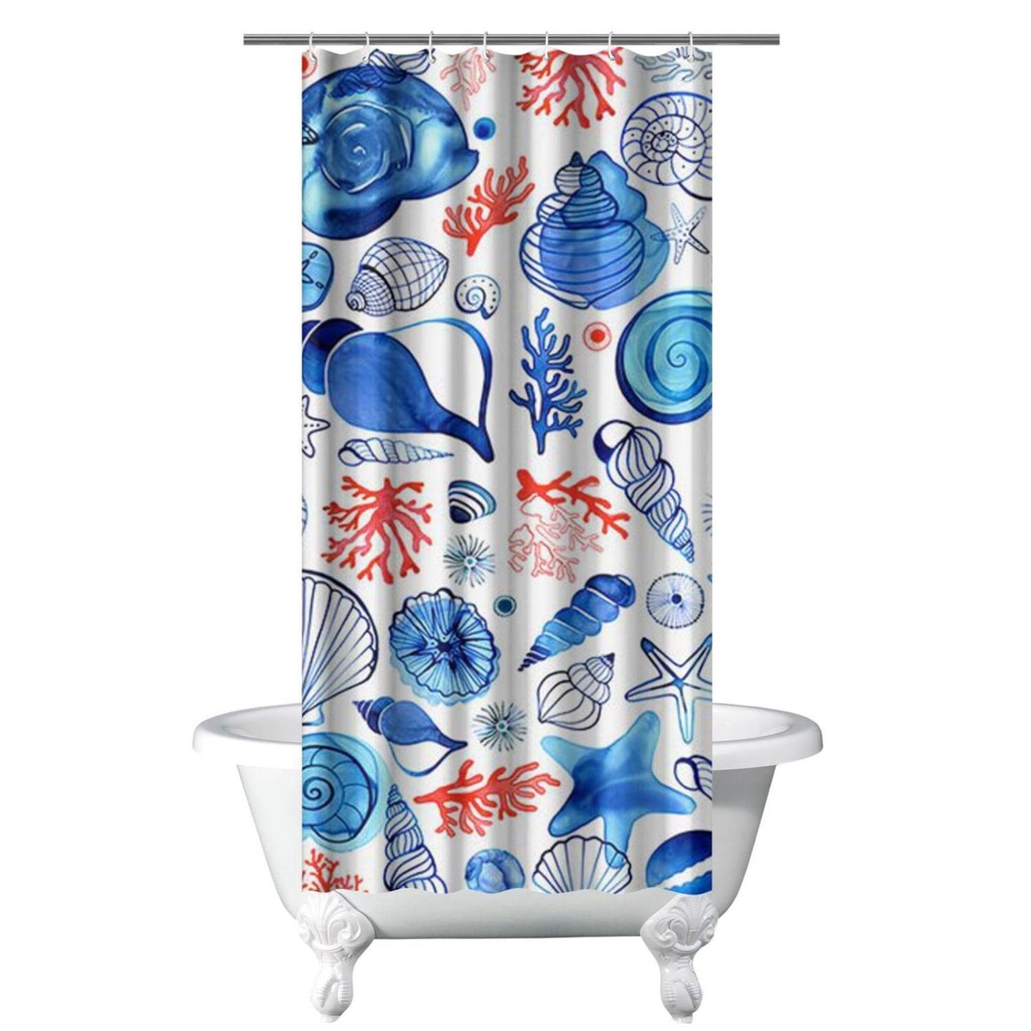 Ocean Theme Shower Curtain - Machine Washable Tropical Seashell Design ...