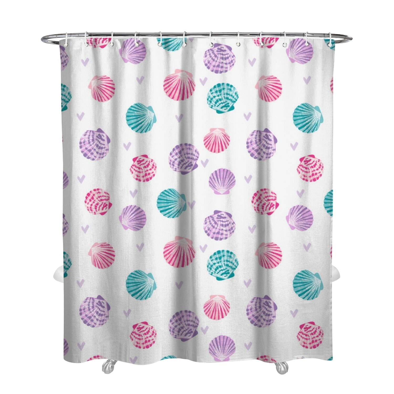 Ocean Theme Shower Curtain - Machine Washable Tropical Seashell Design ...