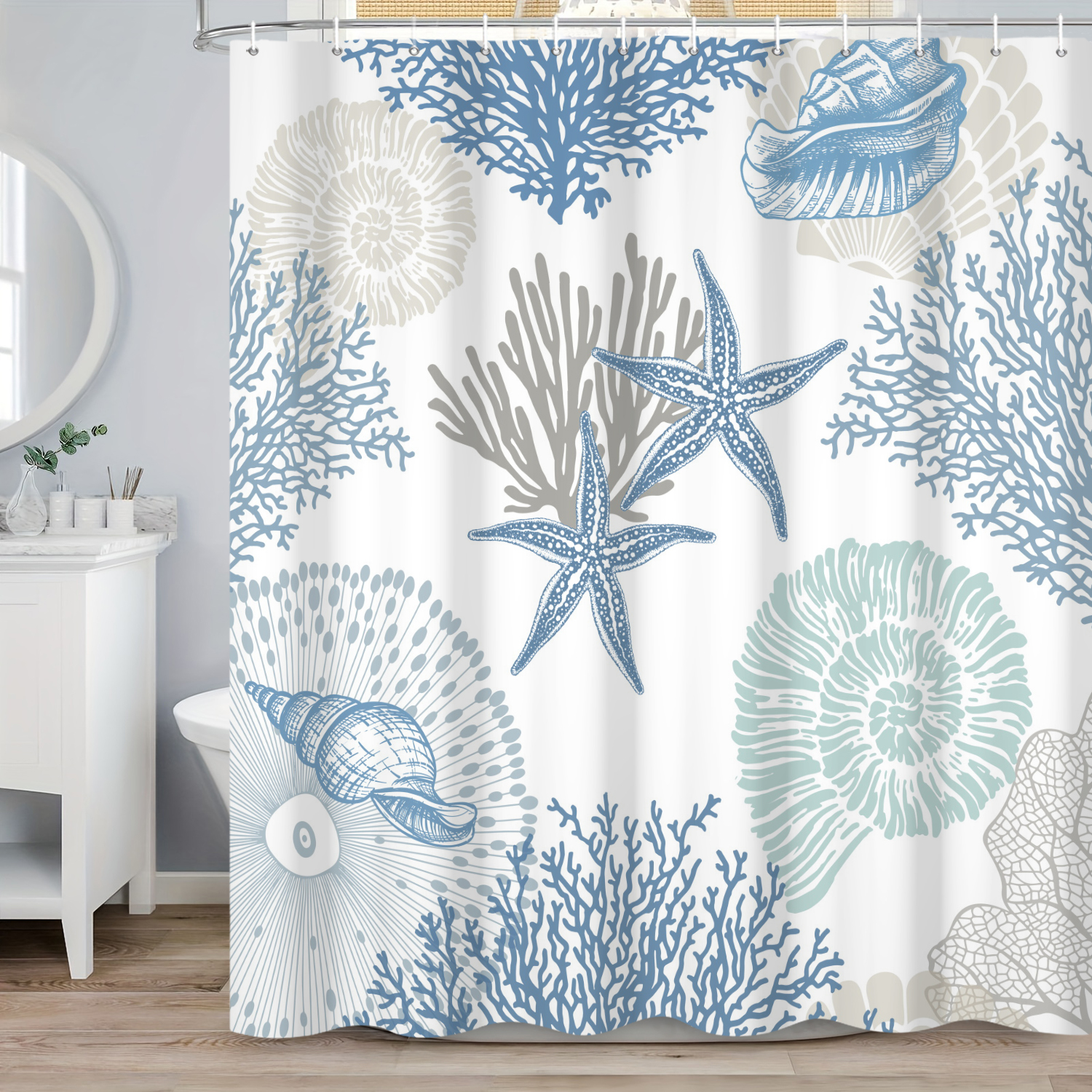 ARTJIA Aerial View Shower Curtain, Sandy Beach Coastal Blue Ocean ...