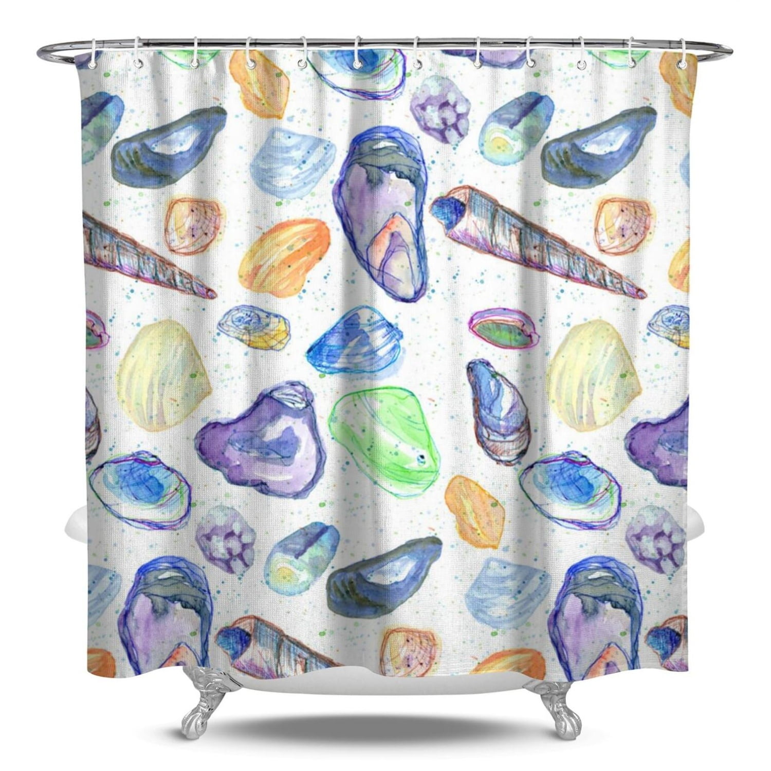 Ocean Theme Shower Curtain - Reusable Sea Shell & Coral Print with ...