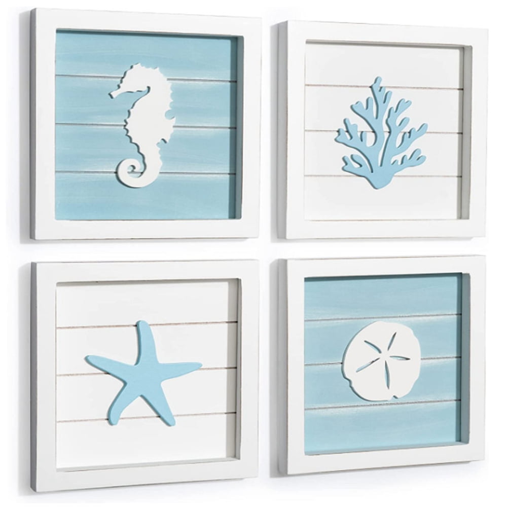 Ocean Theme Wall Decor Rustic Beach Decor with 3D Starfish Seahorses ...