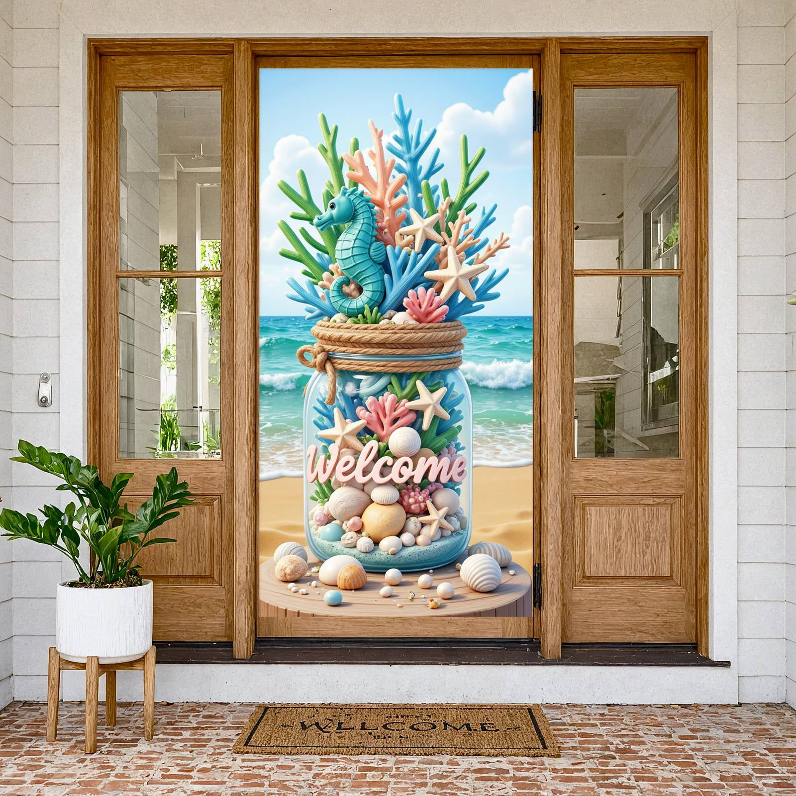 Ocean Theme Welcome Banner Marine Elements Beach Backdrop Colorful ...