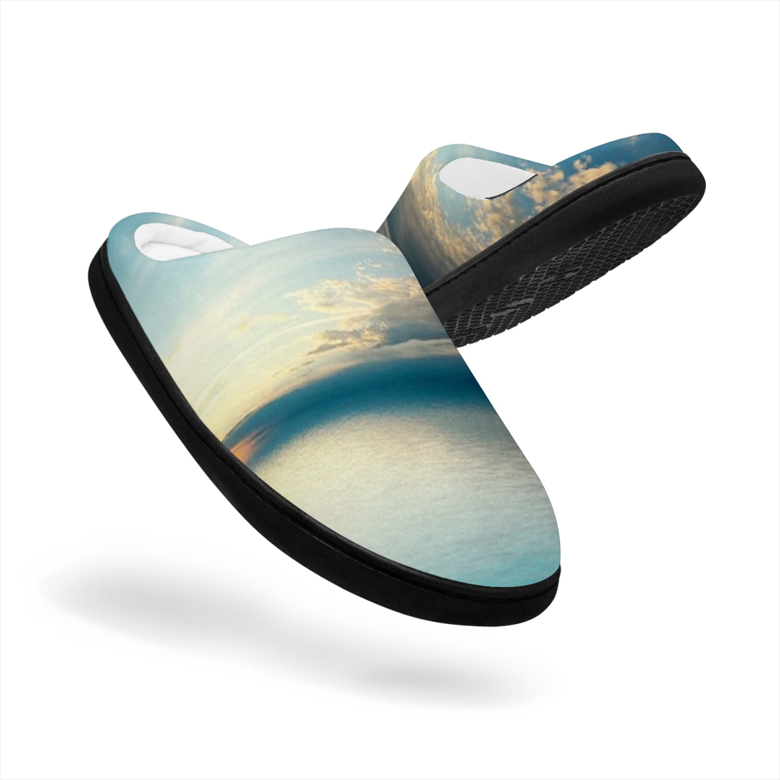 Ocean Theme,Womens Cozy Scuff Slippers Slip On,Sea Sunset Clouds Nature ...