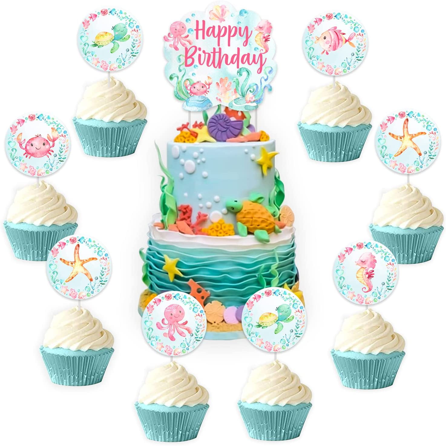 Ocean Themed Birthday Party Decorations for Girls, 25pcs Marine ...