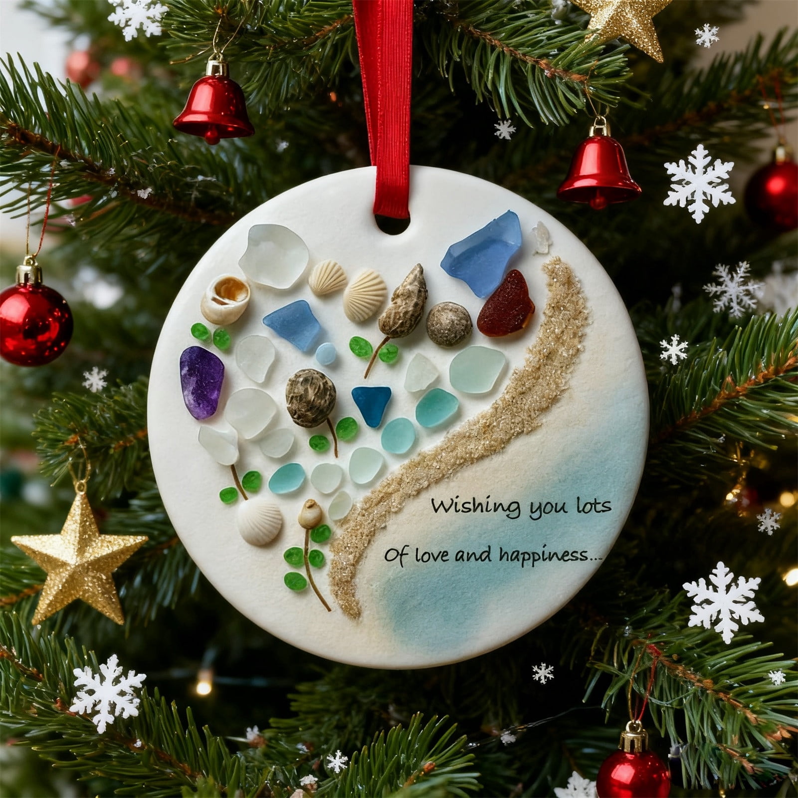Taicans ‌Ocean Themed Christmas Tree Ornament - Beach Wave Design with ...