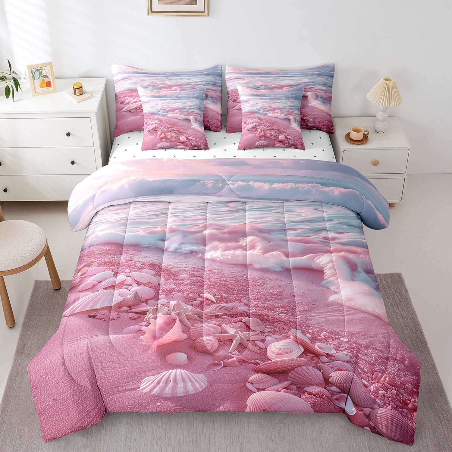 Ocean Themed Comforter Set 7-Piece Full Size for Boys Girls Shell Beach ...