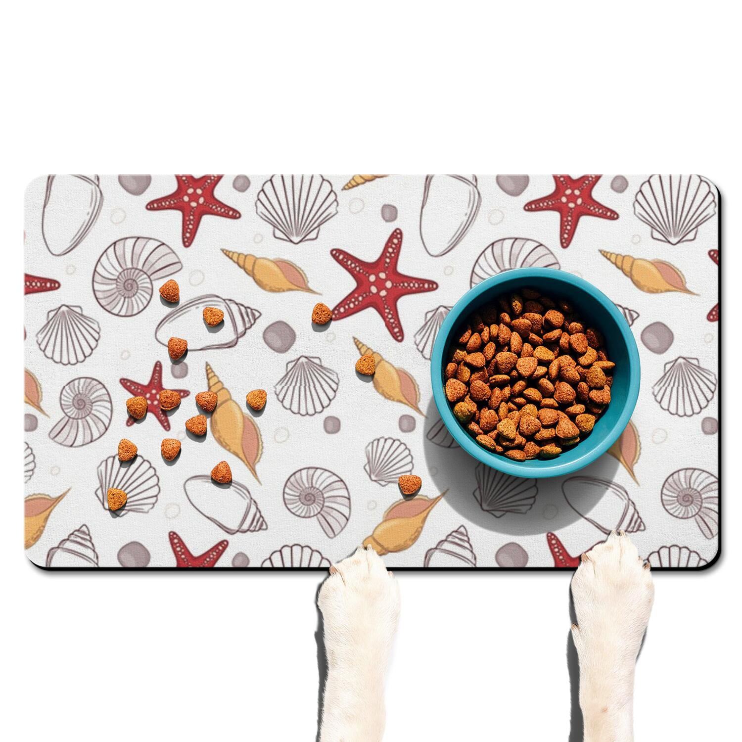 Ocean-Themed Dog Feeding Mat with Tropical Starfish - Absorbent Non ...