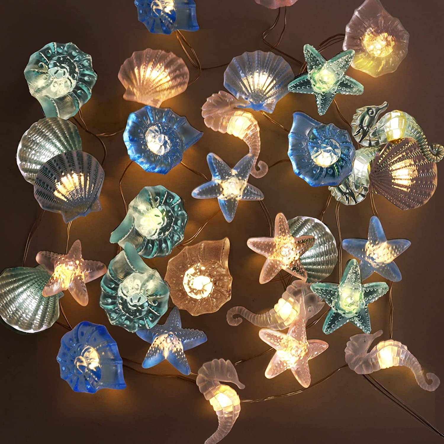 Ocean Themed Marine Life String Lights, 10FT 30LED Seashell Seahorse ...