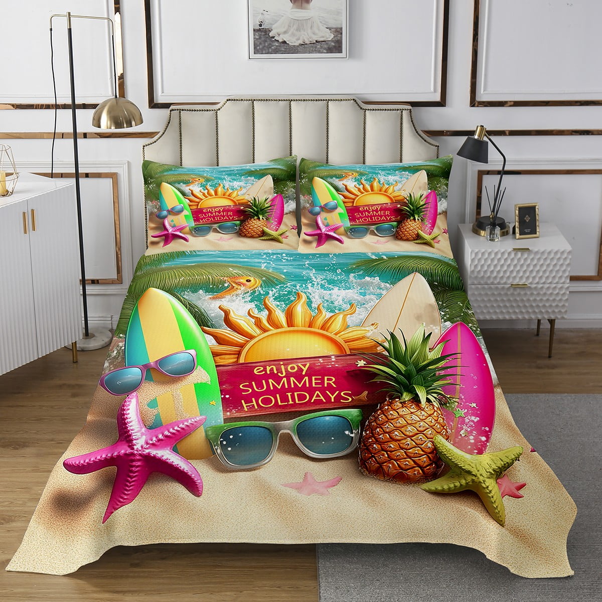 Ocean Themed Quilt Set Twin Size Hawaii Vacation Style Bedspread Sea ...