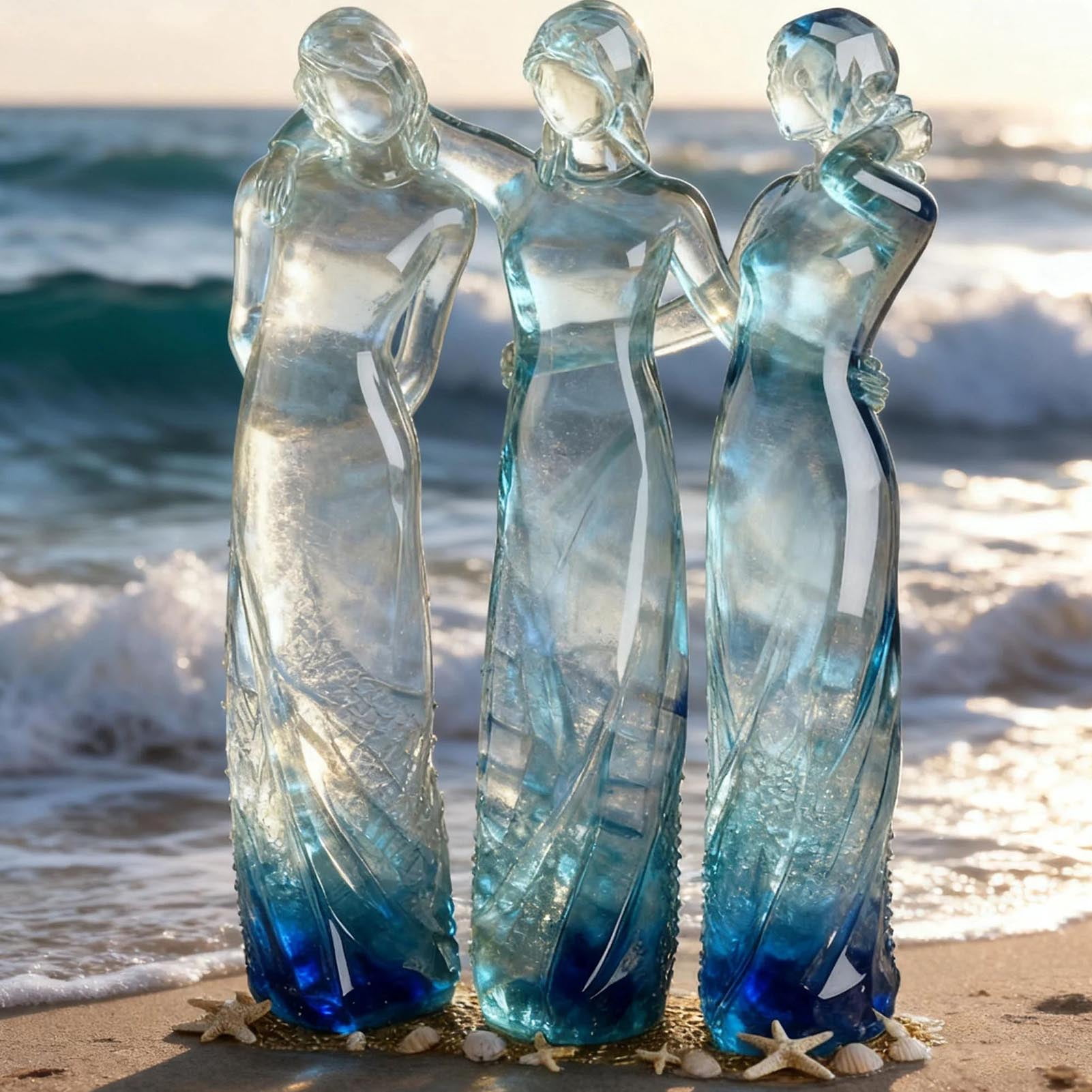Ocean-Themed Resin Sisterhood Sculpture – 3 Graceful Figures ...