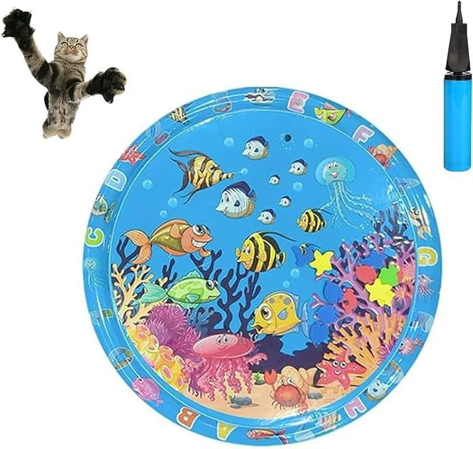 Ocean-Themed Round Sensory Water Play Mat for Cats, Cat Water mat with ...