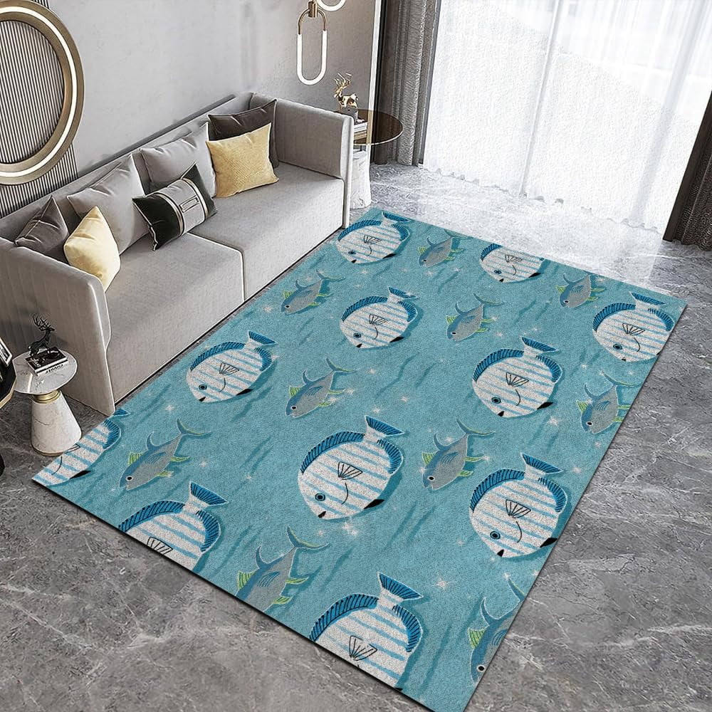 Ocean Themed Rug Underwater World Fish Sea Rectangular Large Area Rug ...