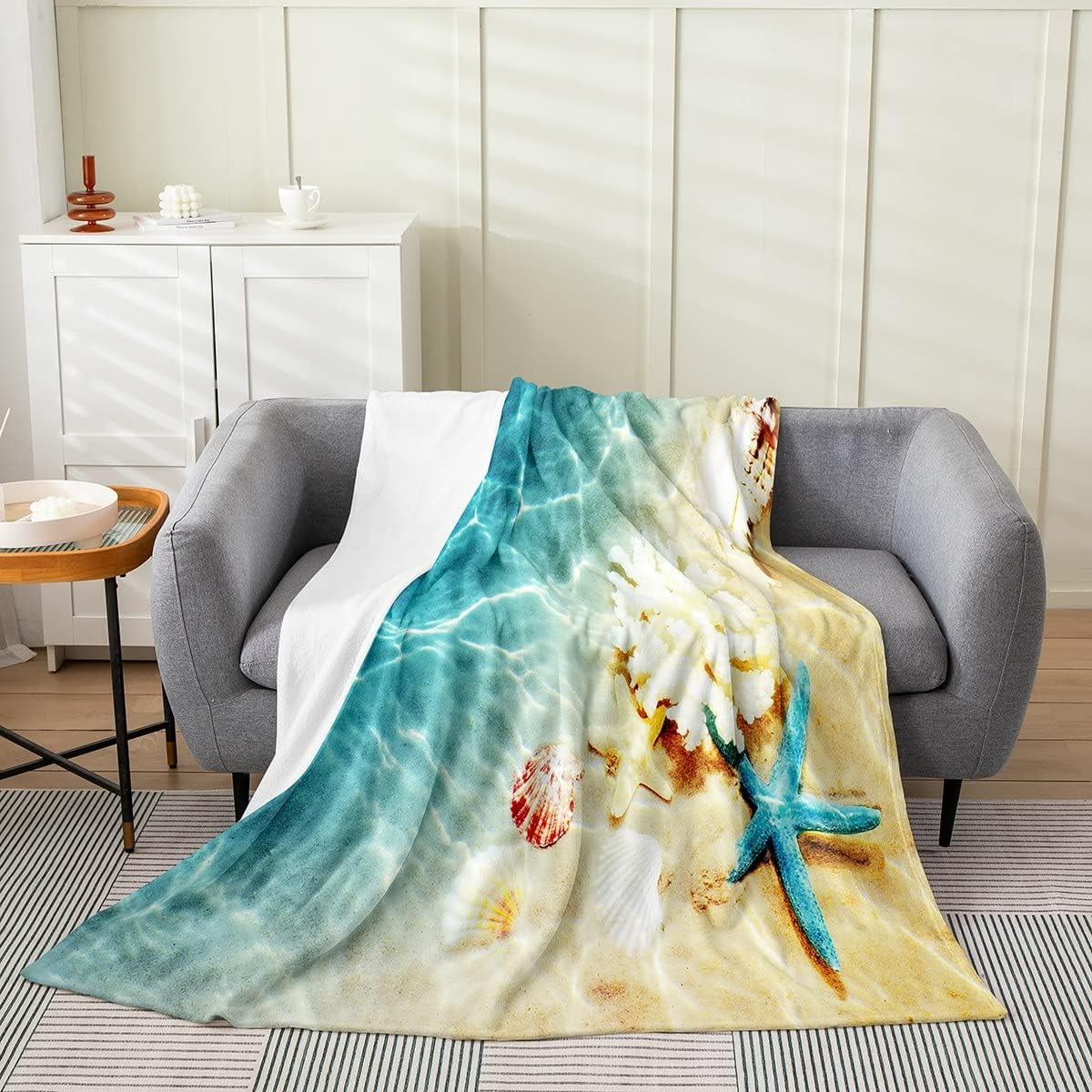 Ocean Throw Blanket All Season,Teal Beach Coastal Nature Theme Pattern ...