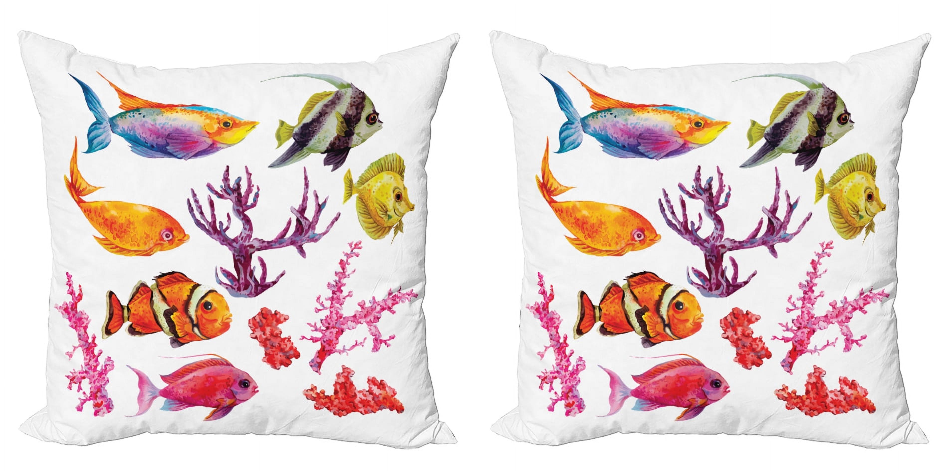 Ambesonne Fish Throw Pillow Cover 2 Pack, Tropic Life Seaweed Coral, 24 ...