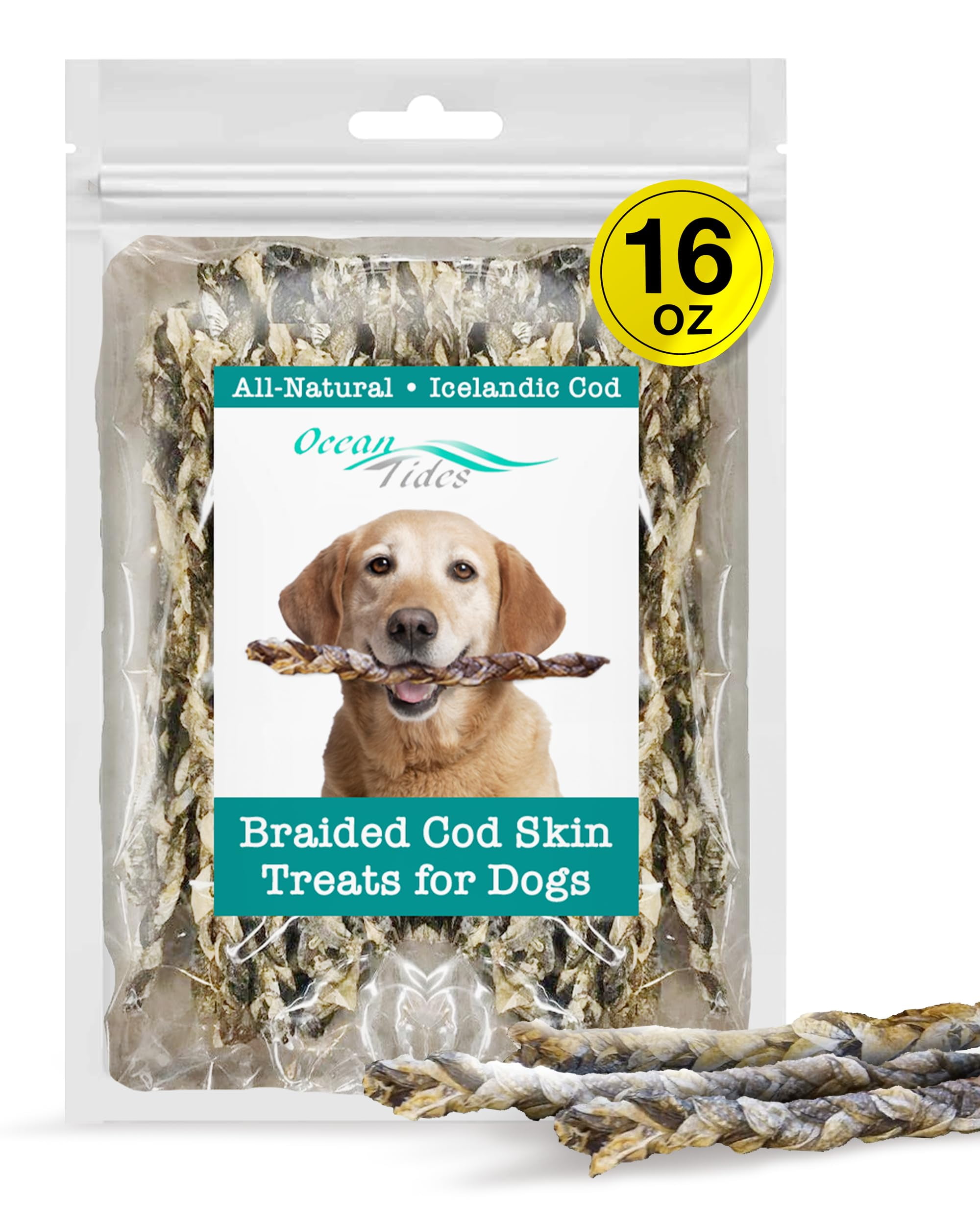 Ocean Tides Braided Icelandic Atlantic Cod Skins for Dogs and Cats ...