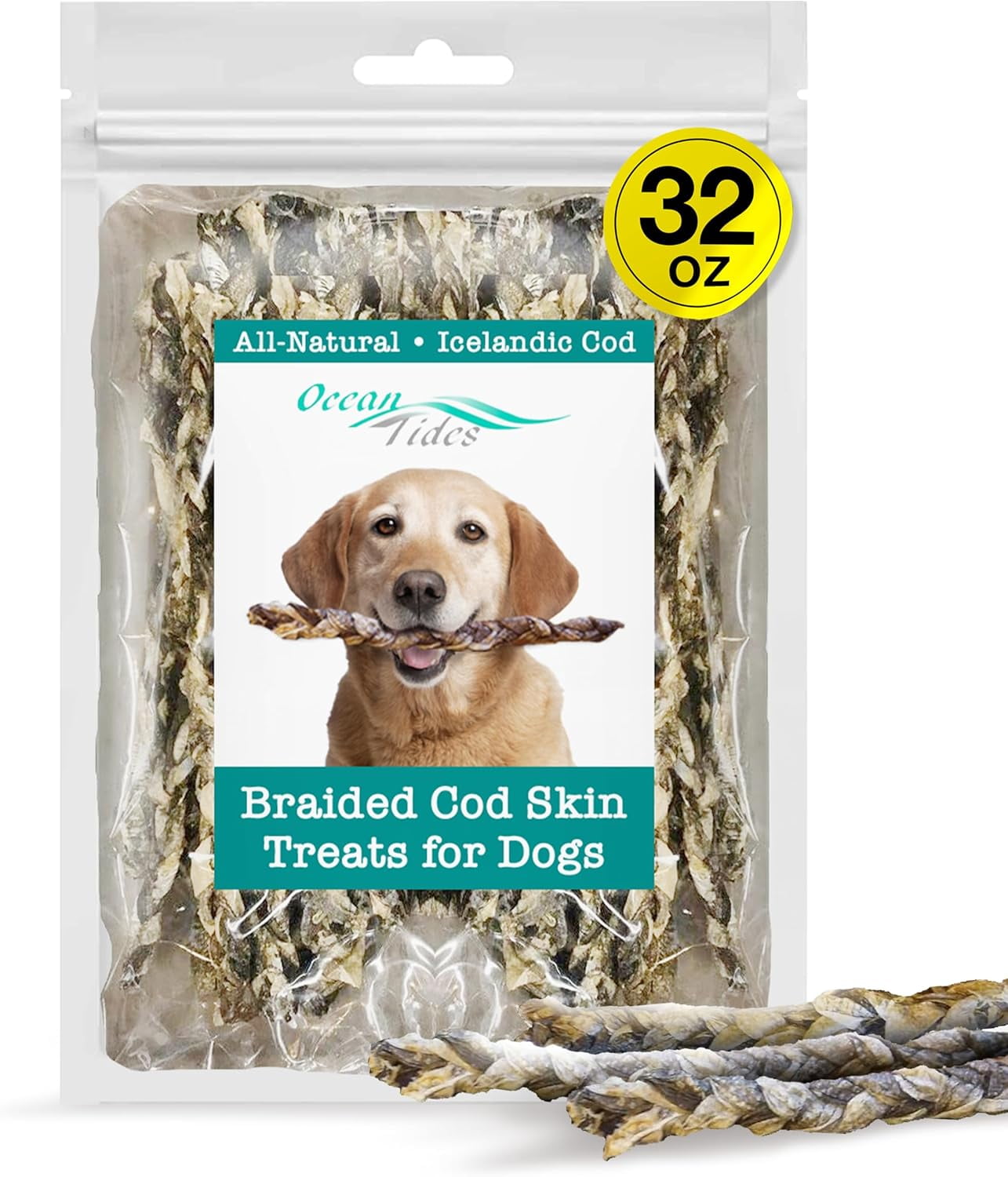 Ocean Tides Braided Icelandic Atlantic Cod Skins for Dogs and Cats ...
