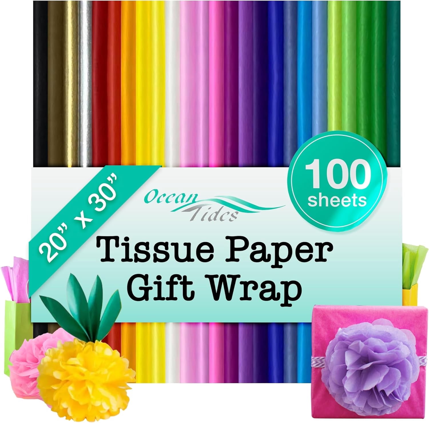 Ocean Tides Tissue Paper for Gift Wrapping (100 Sheets) 25 Assorted ...