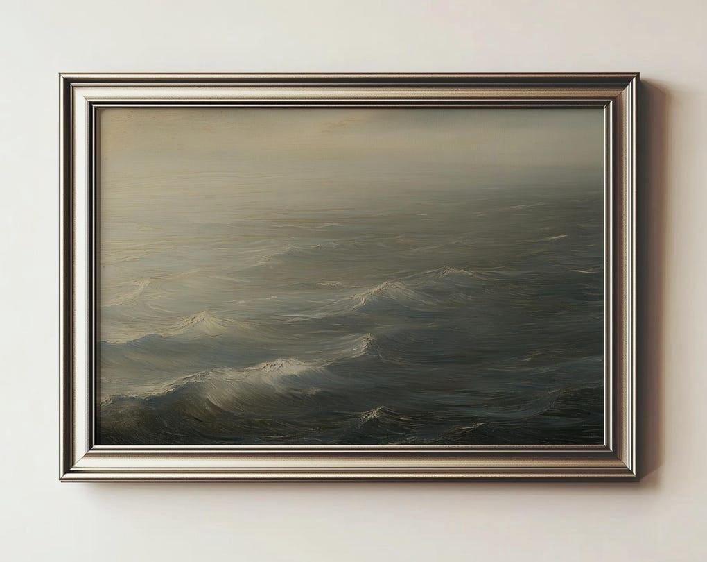 Ocean Top View Print Moody Seascape Painting Rustic Coastal Turquoise ...