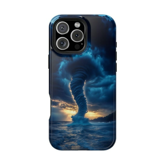 Ocean Tornado Waterspout Blue Storm Nature Inspired Scenic Artwork Phone Case with iPhone 17 to ...