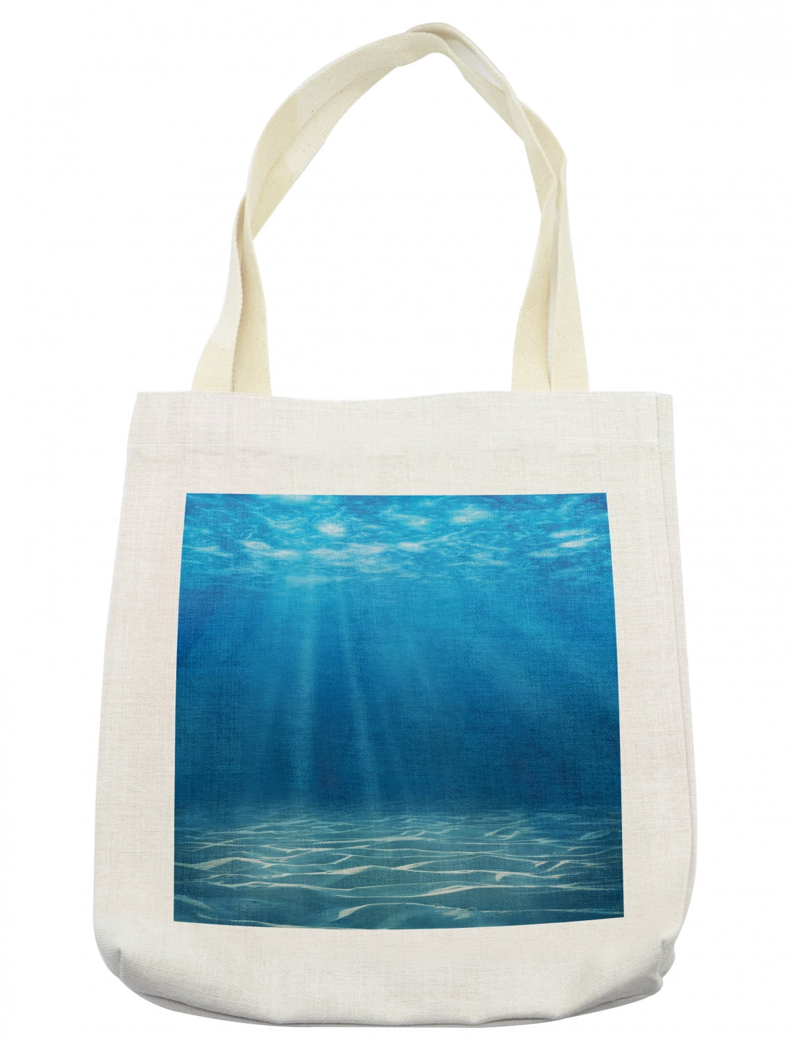 Ocean Tote Bag, Sun Rays Bursting into Deep Under Sea Wilderness ...