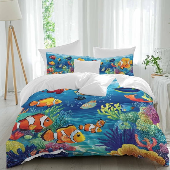 Ocean Tropical Duvet Cover Set King Size, Marine Life Colorful ...