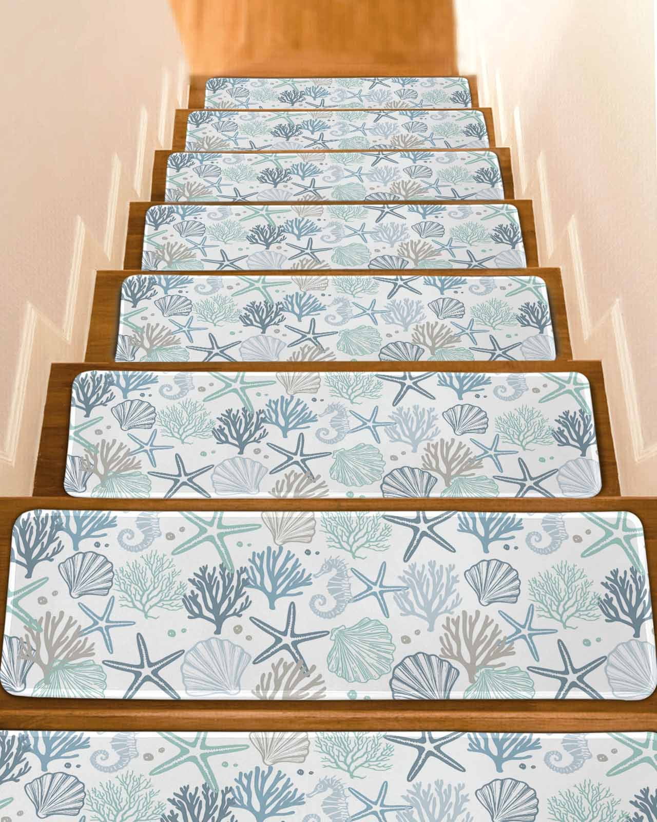 Ocean Turquoise Stair Treads for Wooden Steps Indoor Runner Rug Carpet ...