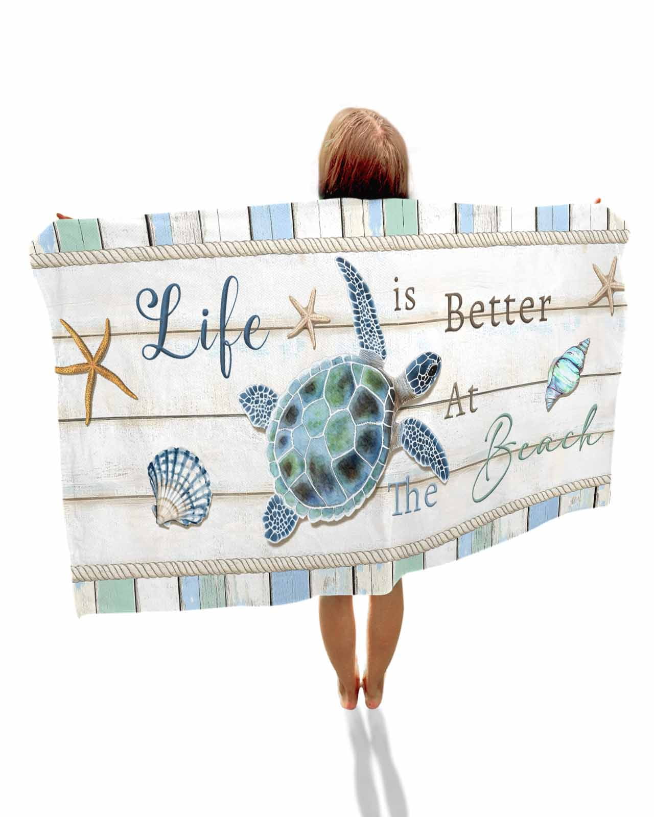 Ocean Turtle Beach Towels Oversized Super Absorbent, Coastal Blue ...