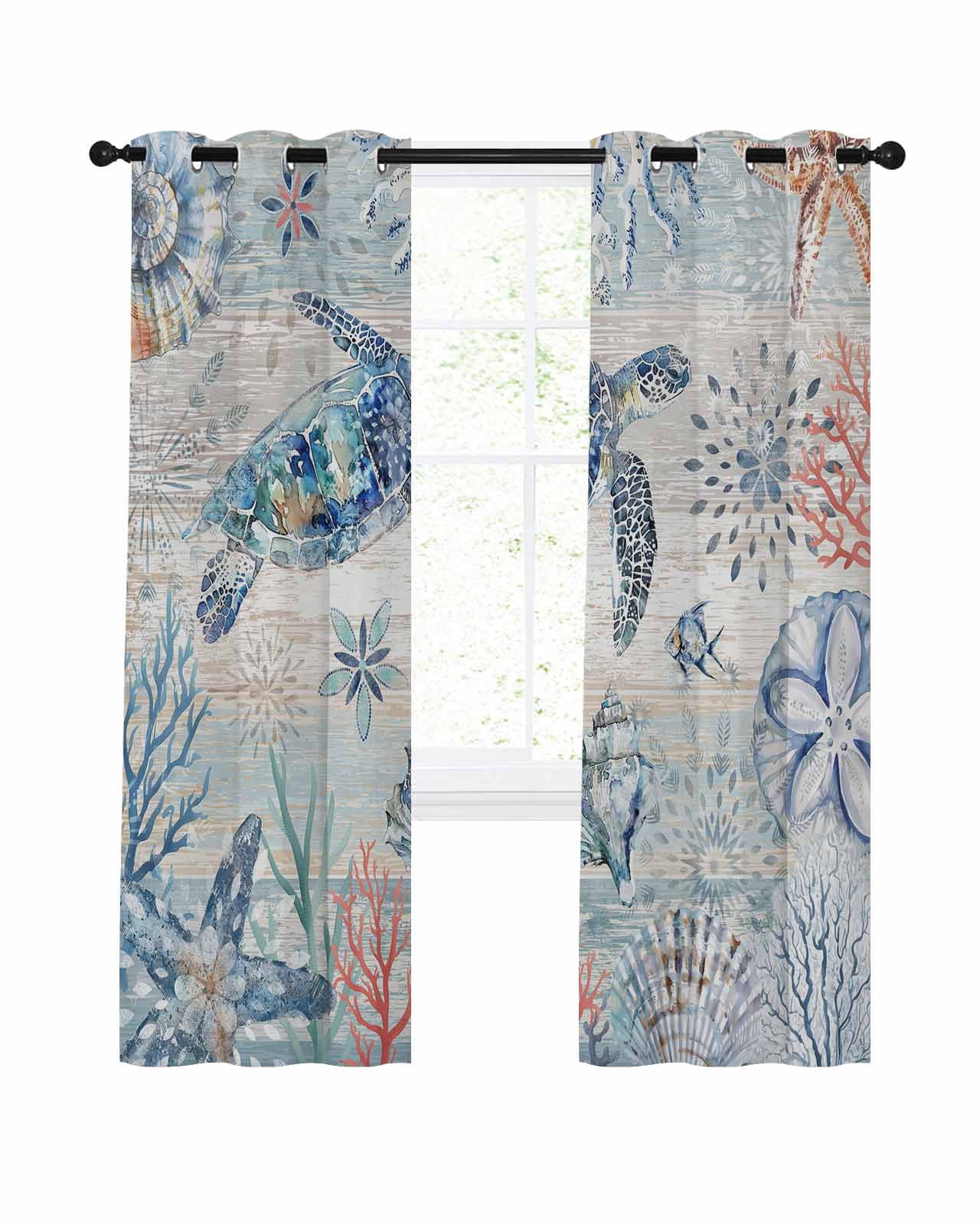 Ocean Turtle Blackout Curtains 39 Inches Long for Bedroom, Coral ...