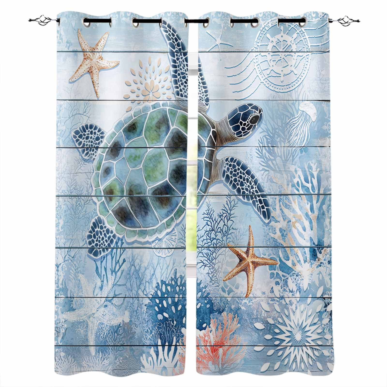 Ocean Turtle Blackout Curtains 72 Inches Long for Bedroom, Blue Coral ...