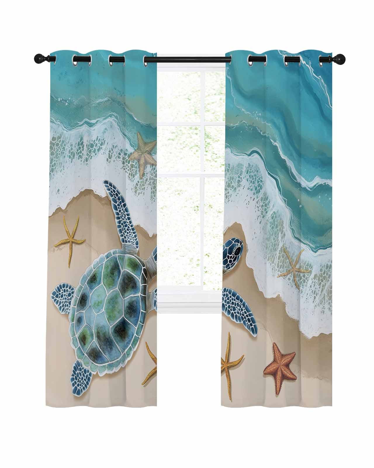 Ocean Turtle Blackout Curtains, Light Blocking Print Window Curtains ...