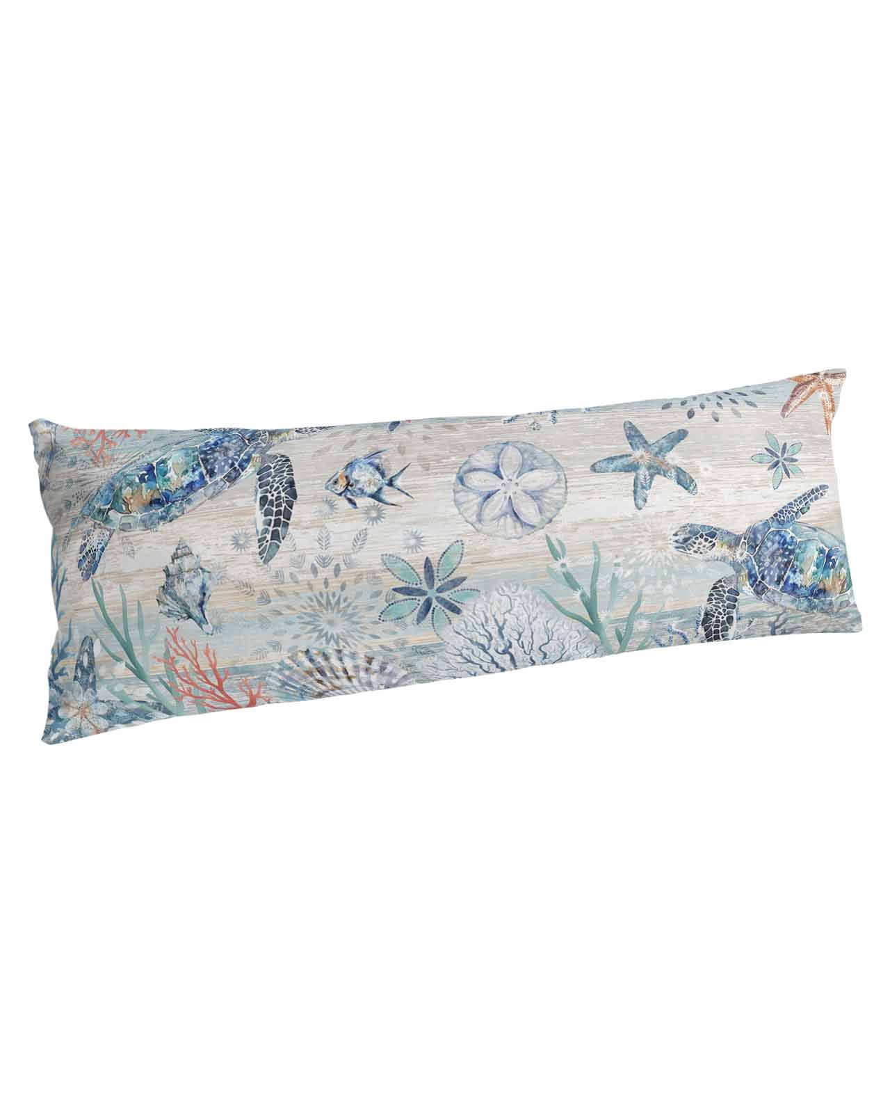 Ocean Turtle Body Pillow Covers, Coral Vintage Blue Shell Coastal Conch ...